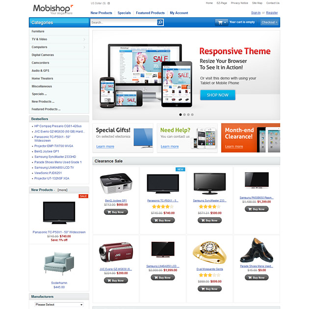 Responsive Zen Cart Template Mobile Friendly Theme